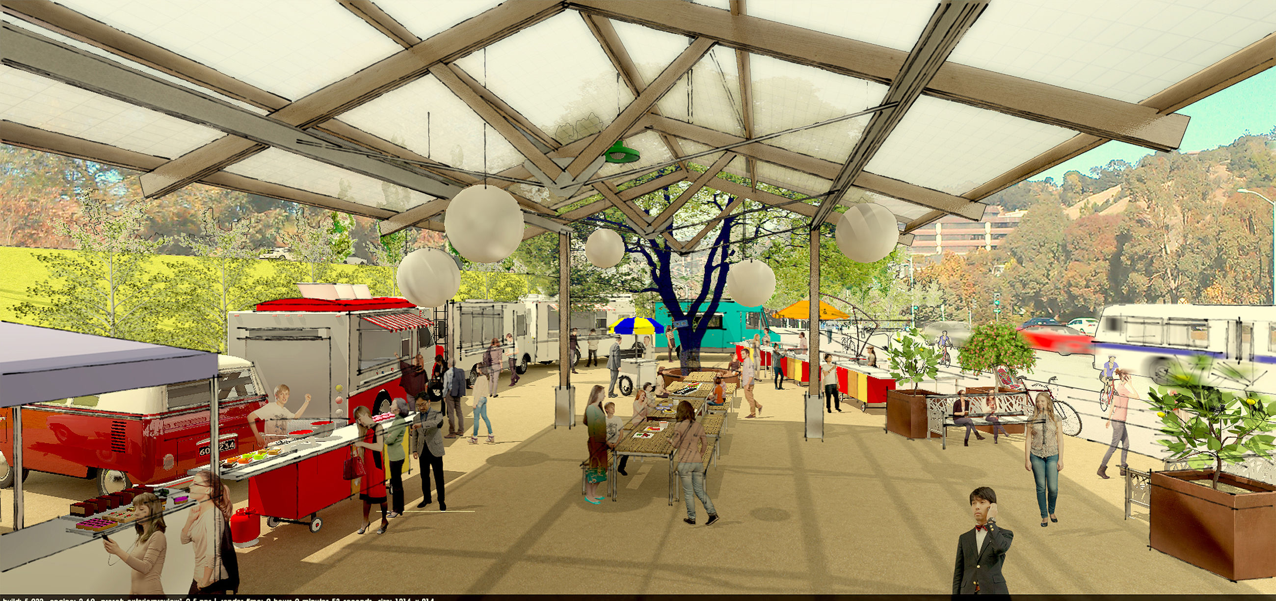 architect design community gathering plaza food retail farmers
